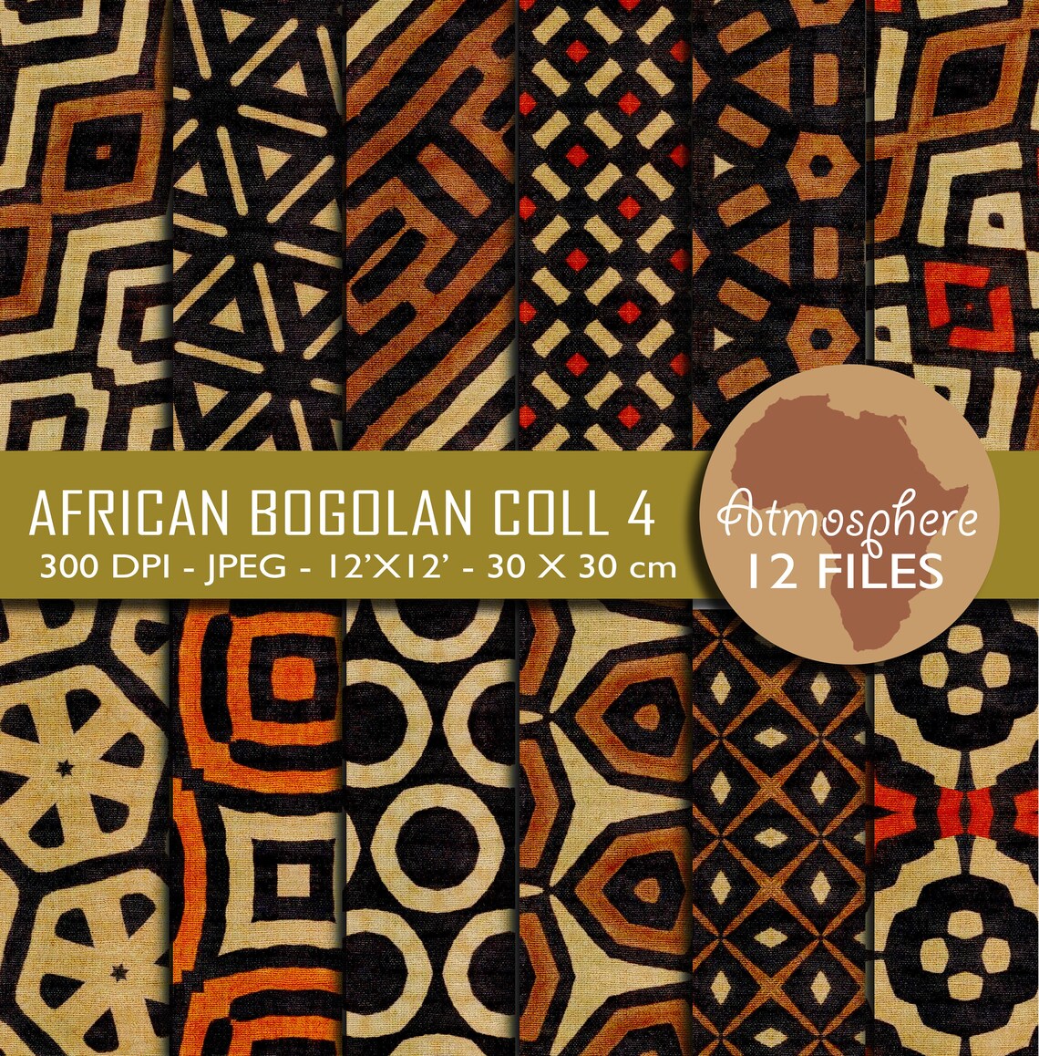 AFRICAN BOGOLAN Inspiration Patterns Pack of 12 Africa Digital Paper ...