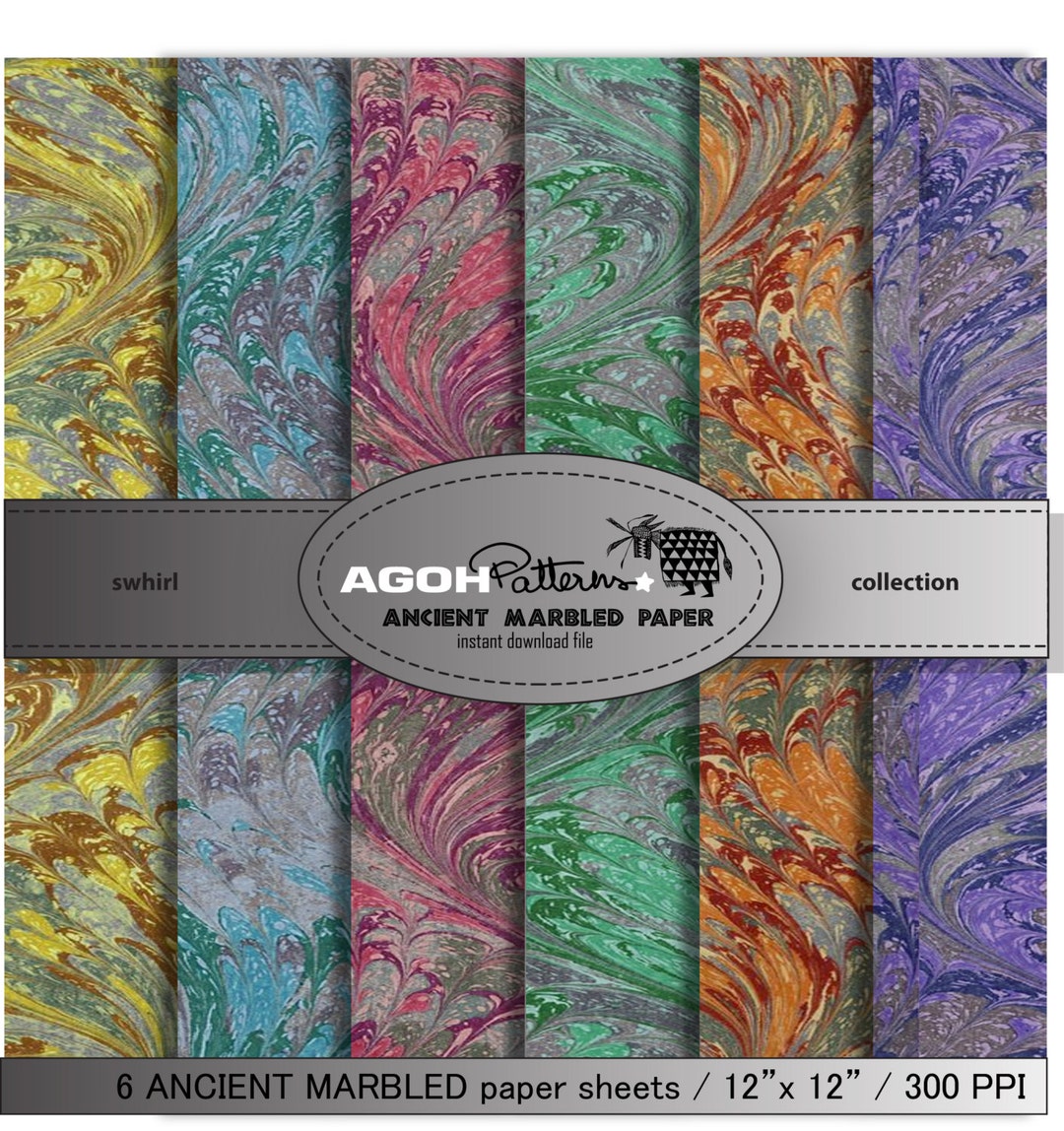 ANCIENT MARBLED Paper SHEETS Swhirl Collection - 6 Digital Sheets 12 X ...