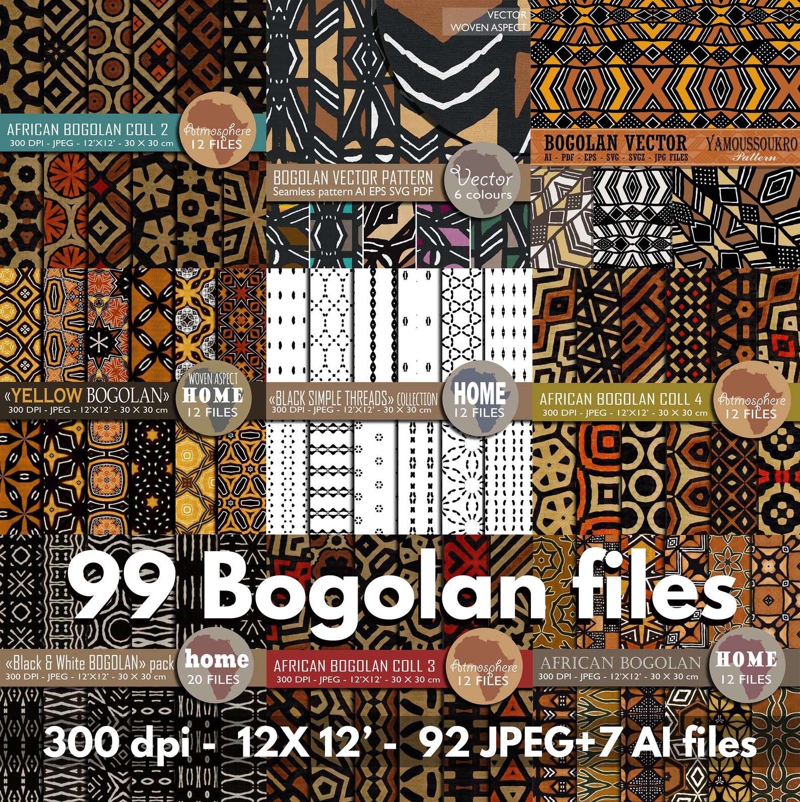 AFRICAN BOGOLAN Patterns Pack of 99 Files - Africa - Digital Paper ...