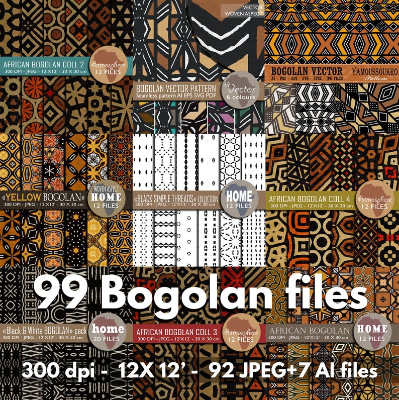 AFRICAN BOGOLAN Patterns Pack of 99 Files - Africa - Digital Paper ...
