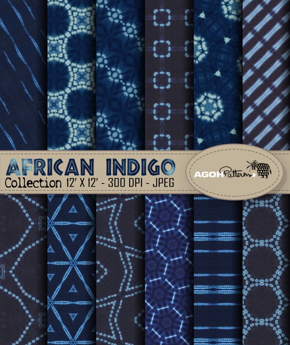 AFRICAN indigo Patterns pack of 12 - Africa - digital paper scrapbook ...