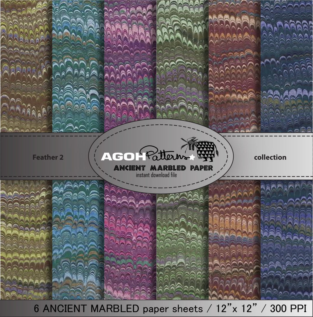 ANCIENT MARBLED Paper SHEETS Feathers 2 Collection - 6 Digital Sheets ...