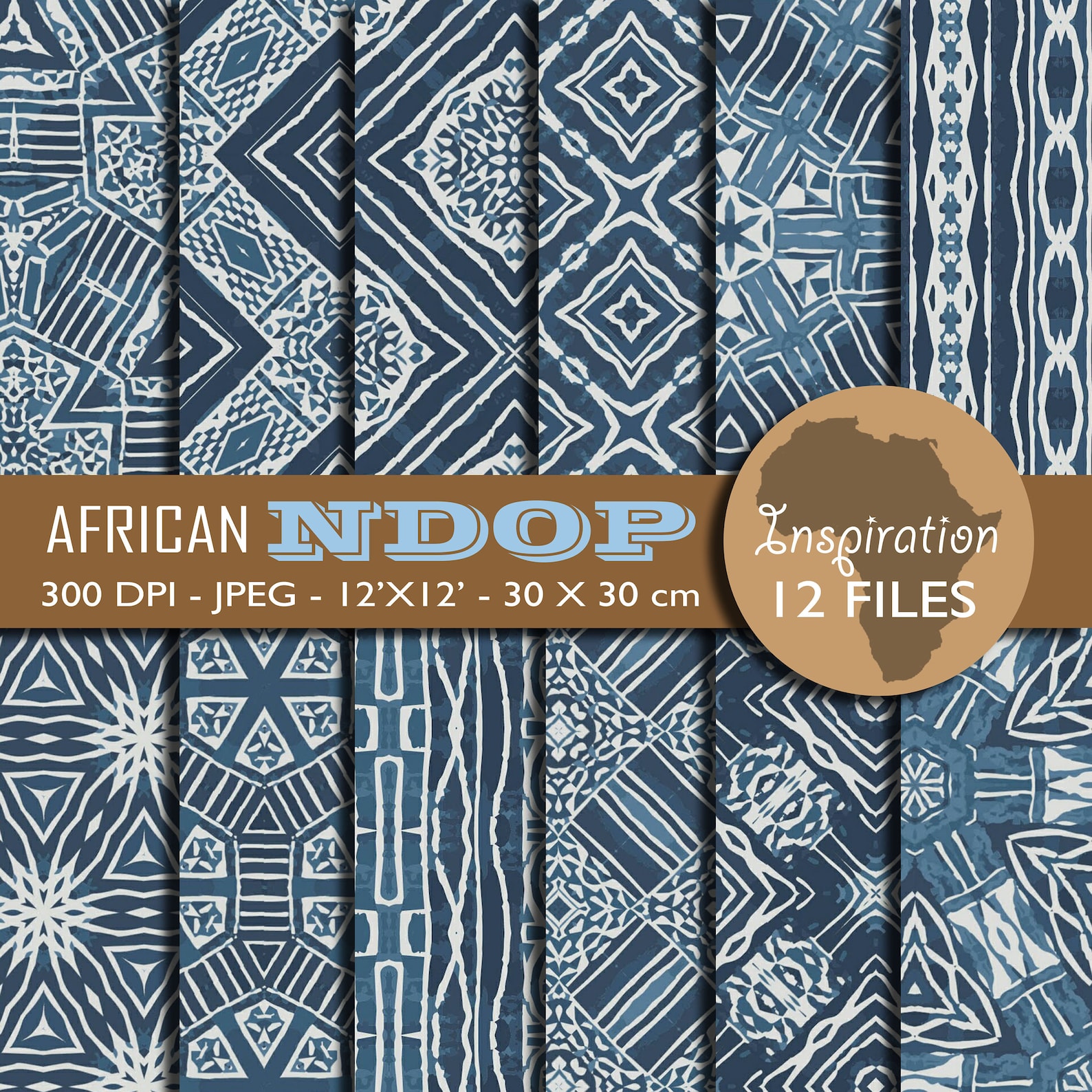 AFRICAN NDOP SENEGAL Patterns Pack of 12 Africa Digital Paper Scrapbook ...
