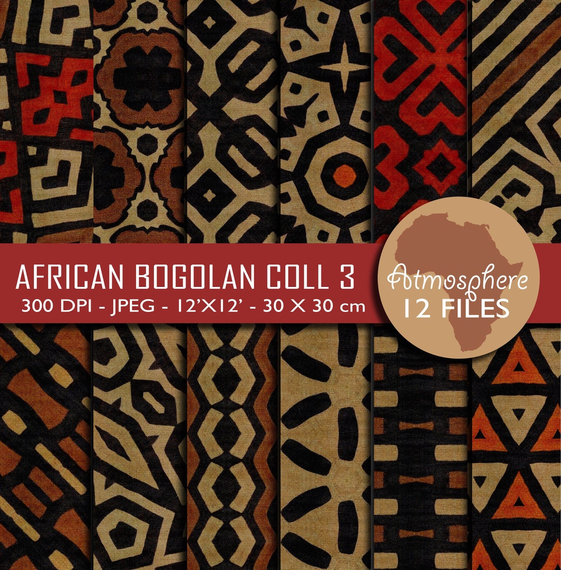 AFRICAN BOGOLAN Inspiration Patterns Pack of 12 Africa Digital Paper ...