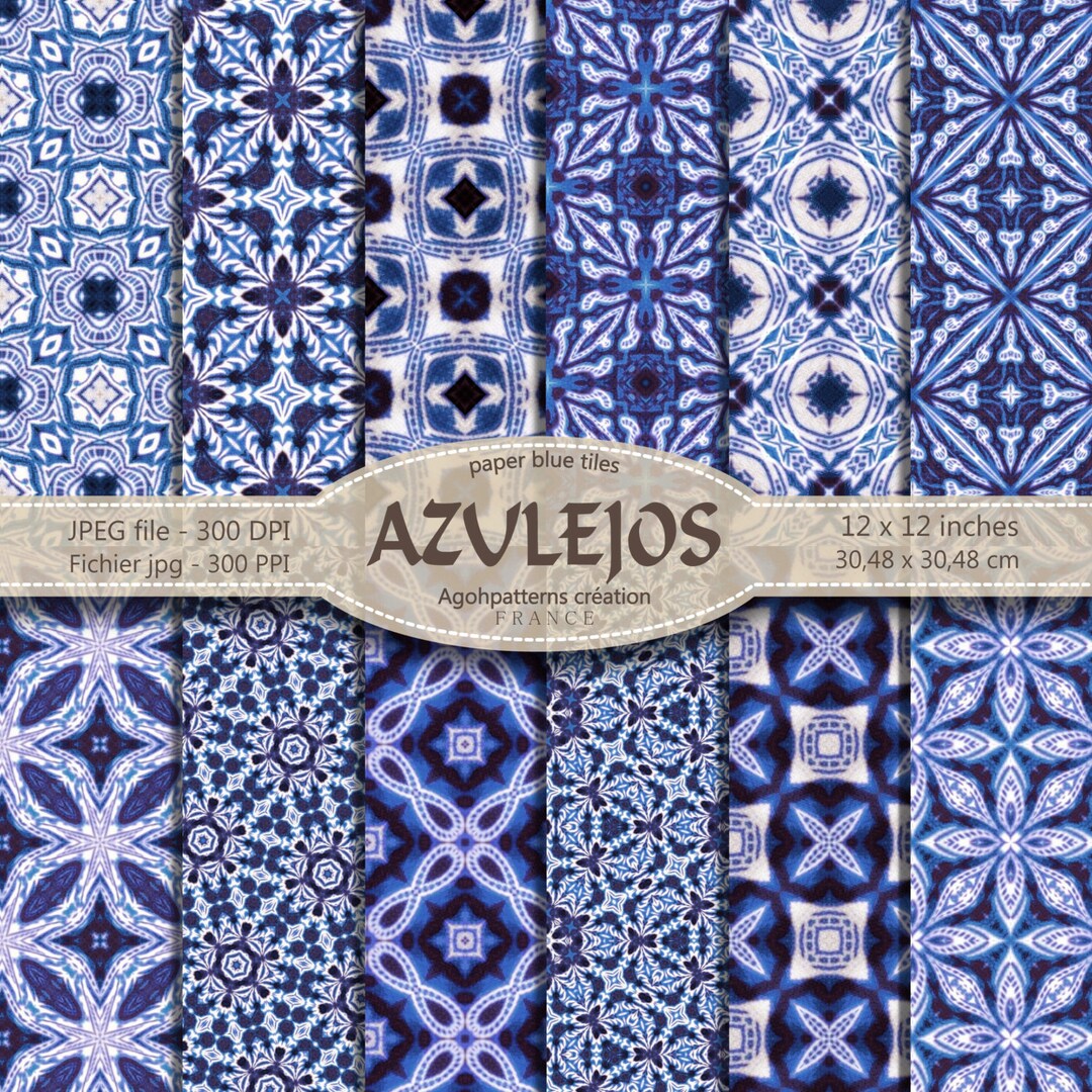 12 DIGITAL Azulejos Tiles Instant Download Files Digital Blue Tile ...