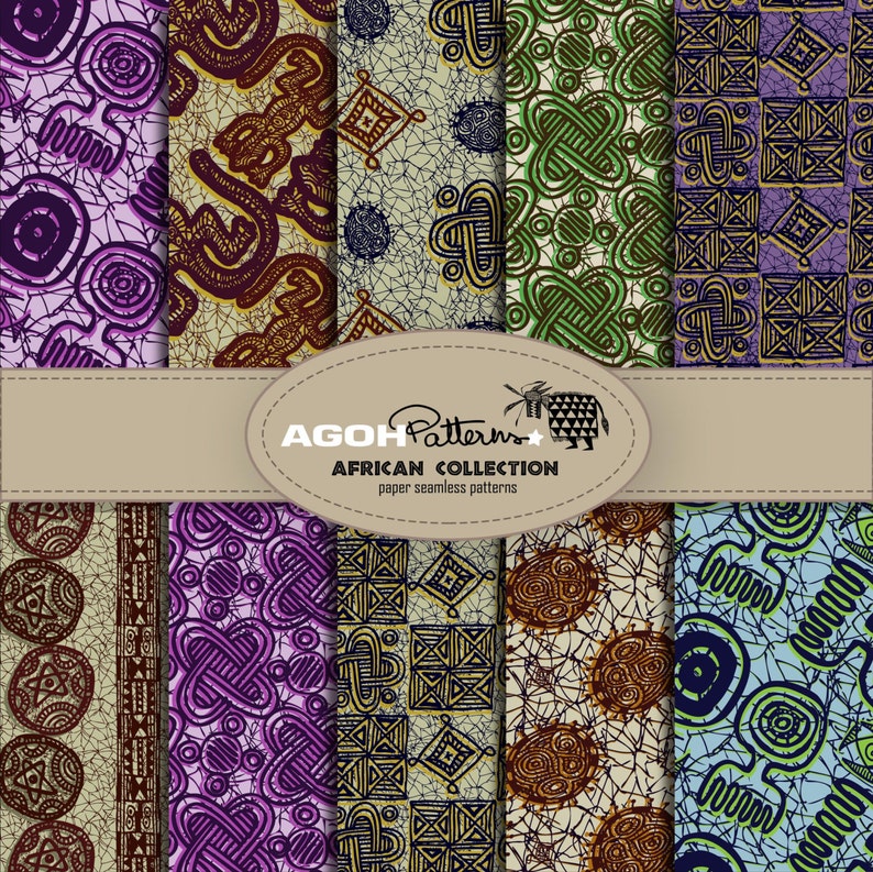 AFRICAN Seamless Patterns Pack of 10 - Africa - Digital Paper Scrapbook ...