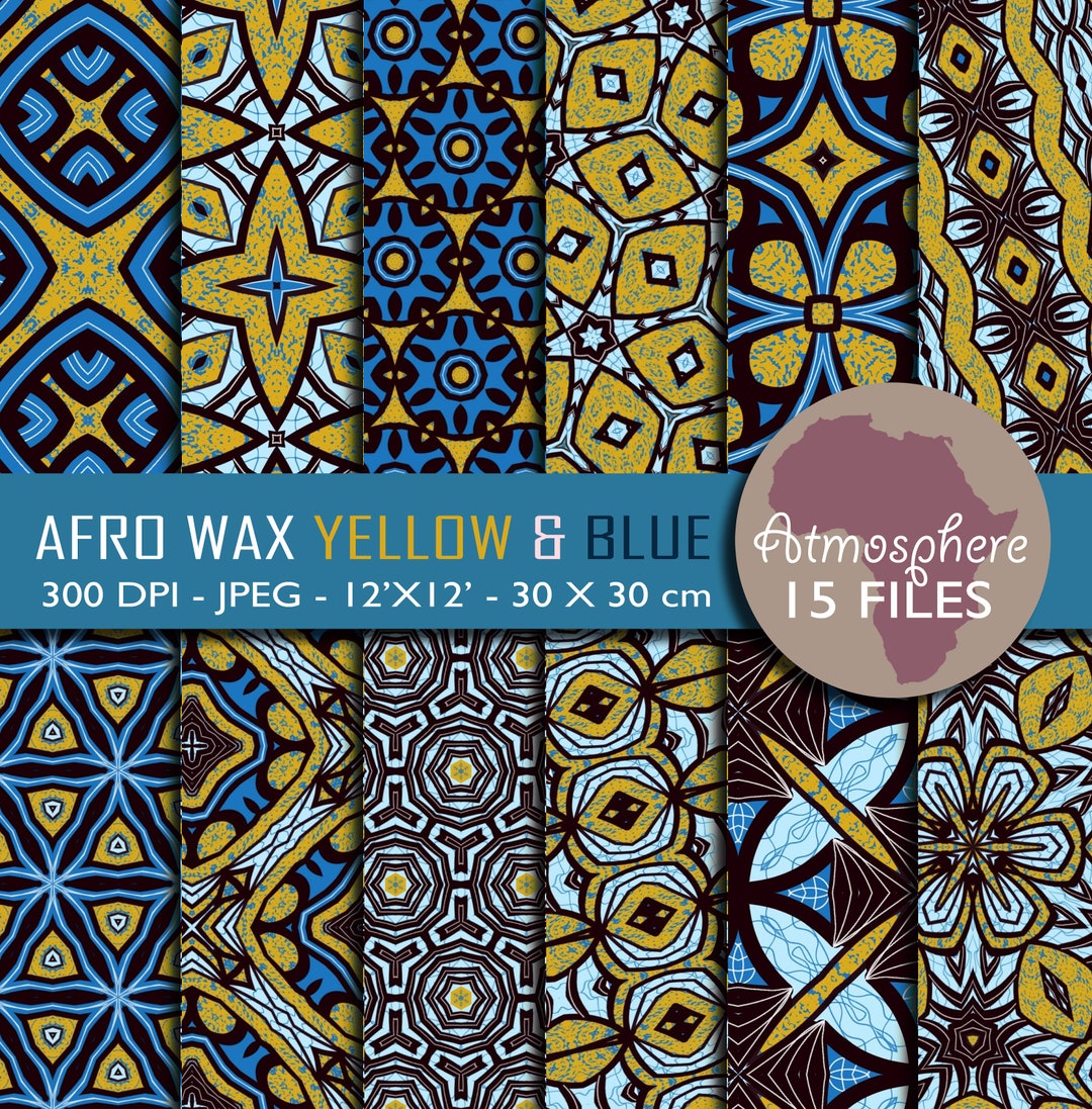 Yellow and Blue African Wax Pack of 15 Digital Patterns - Instant ...