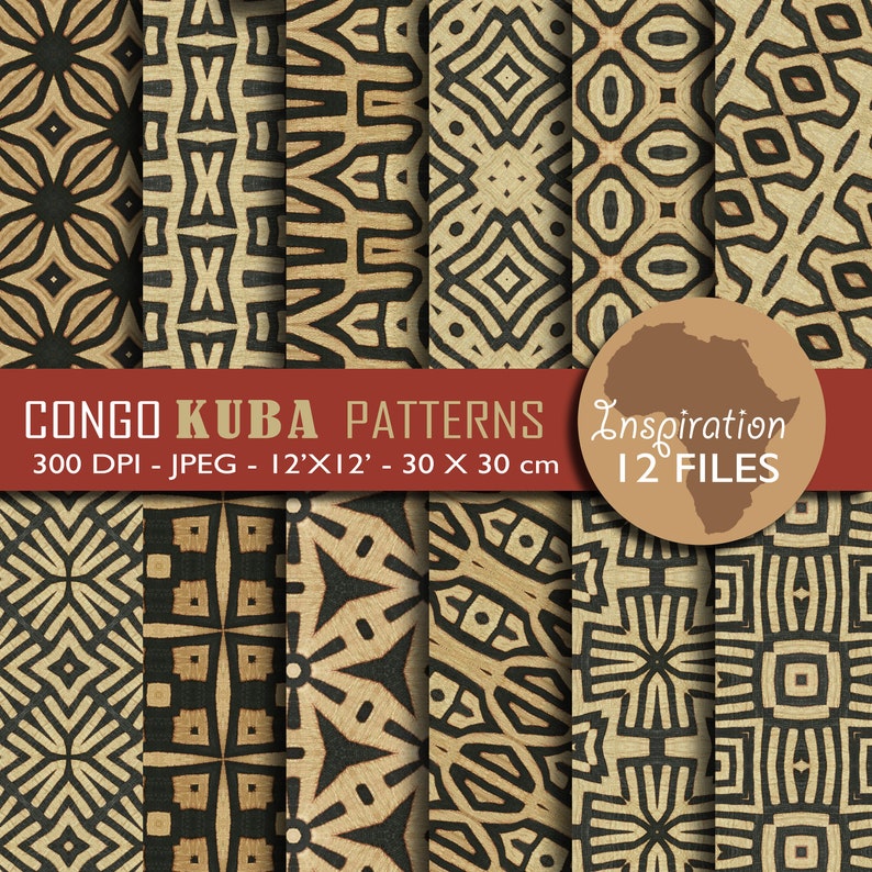 KUBA Congo Pack of 12 Digital Patterns Instant Download Jpeg Files ...