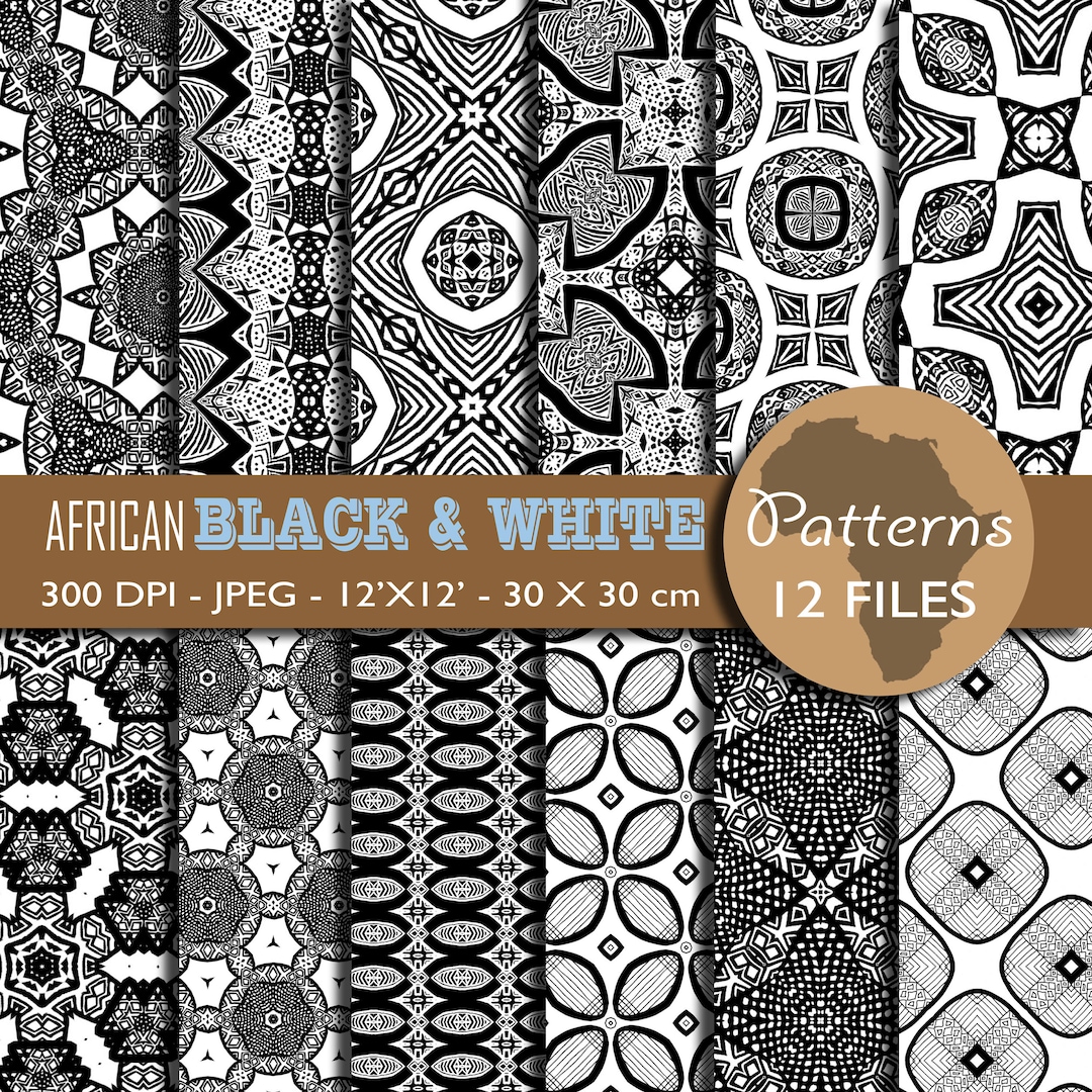 AFRICAN Black & White Patterns Pack of 12 - Africa - Digital Paper ...