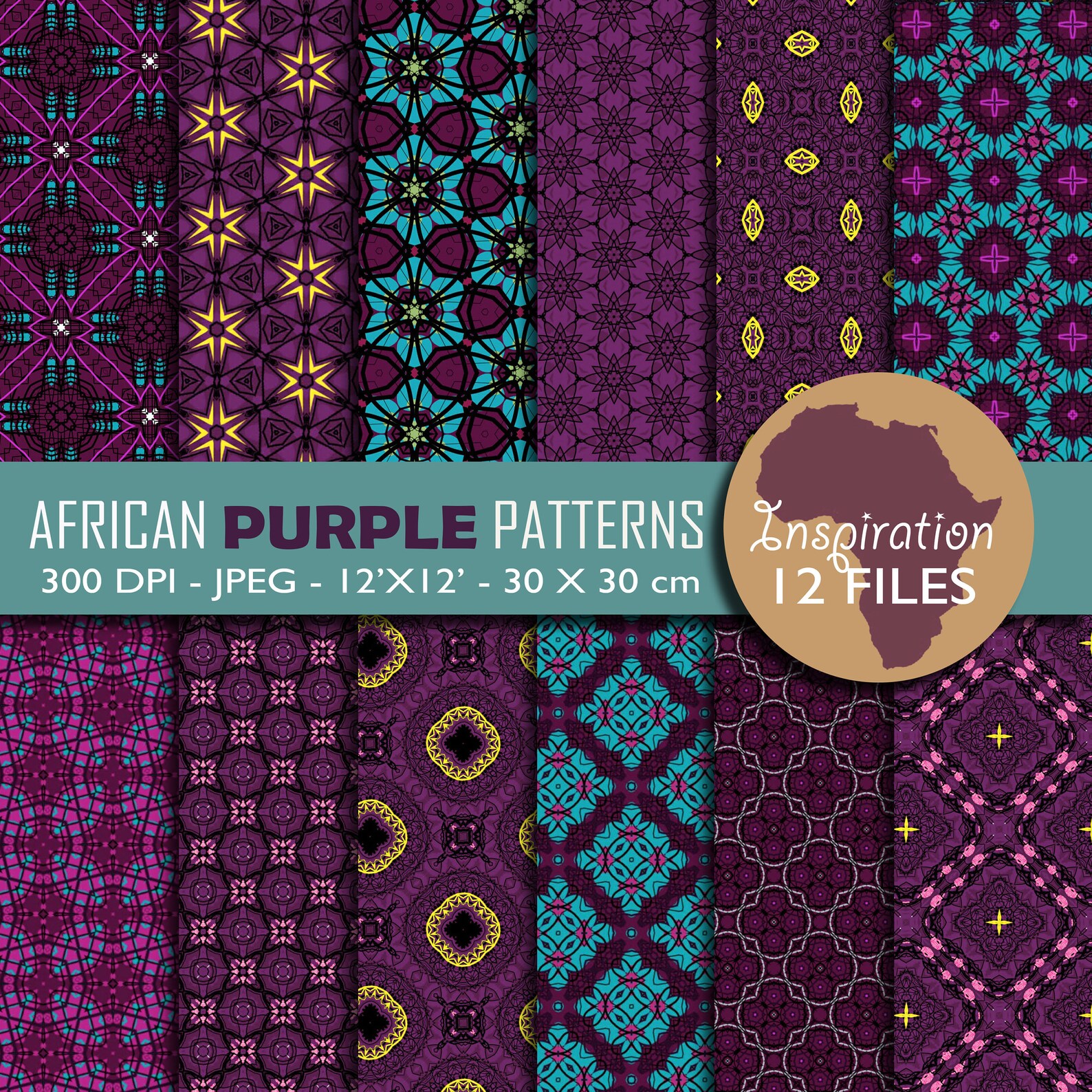 PURPLE AFRICAN Wax Pack of 12 Digital Patterns - Instant Download Jpeg ...