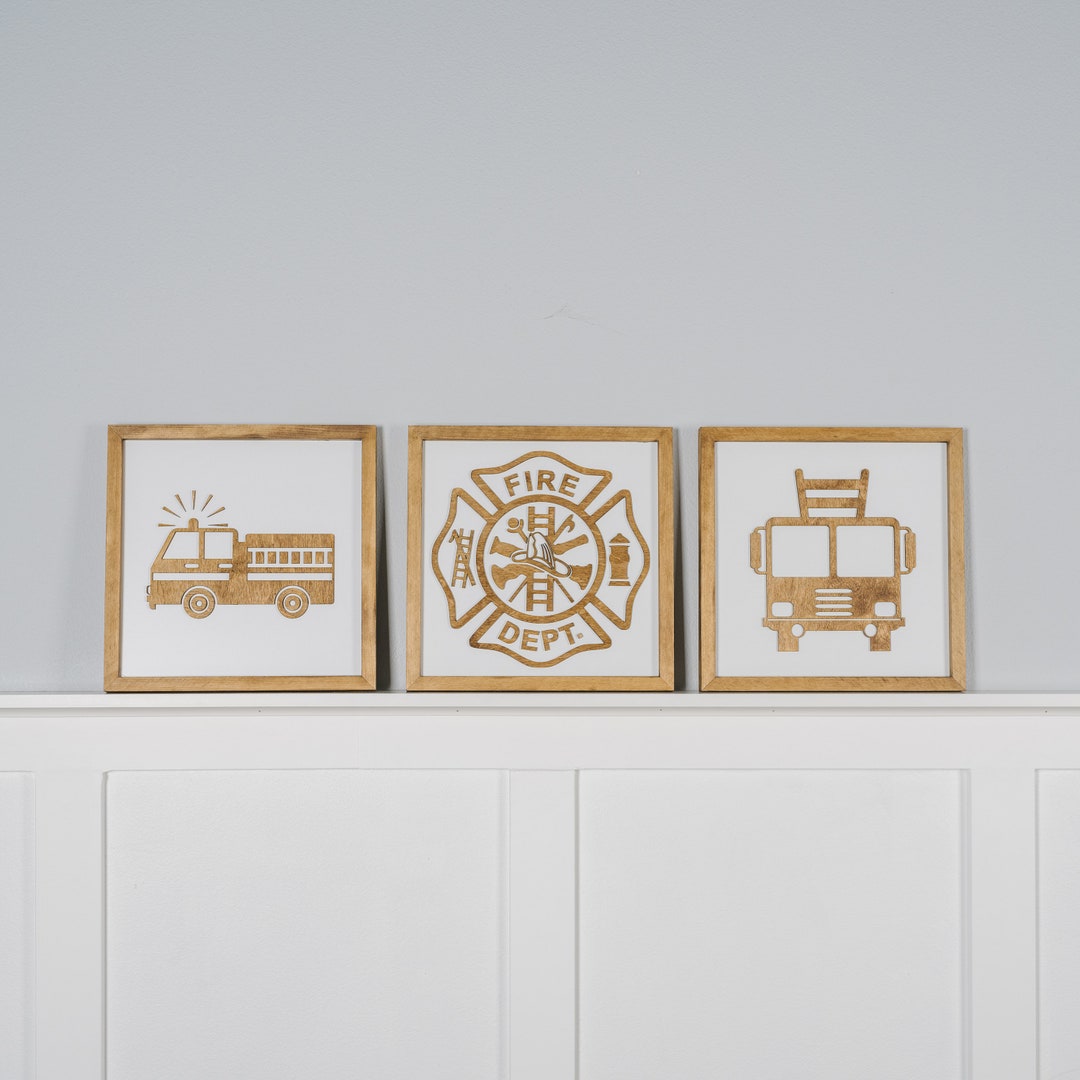 Fire Truck Sign, Wooden Firetruck Sign, Firefighter Room Decor, Fire ...