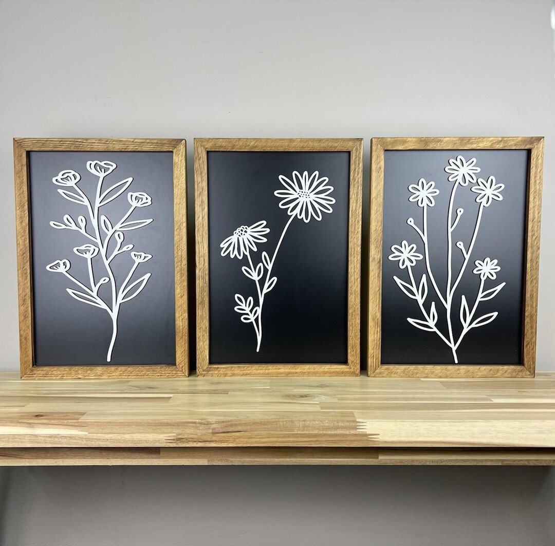 Neutral Floral Signs, Set of 3 Floral Signs, 11x17 Wood Signs, Guest ...