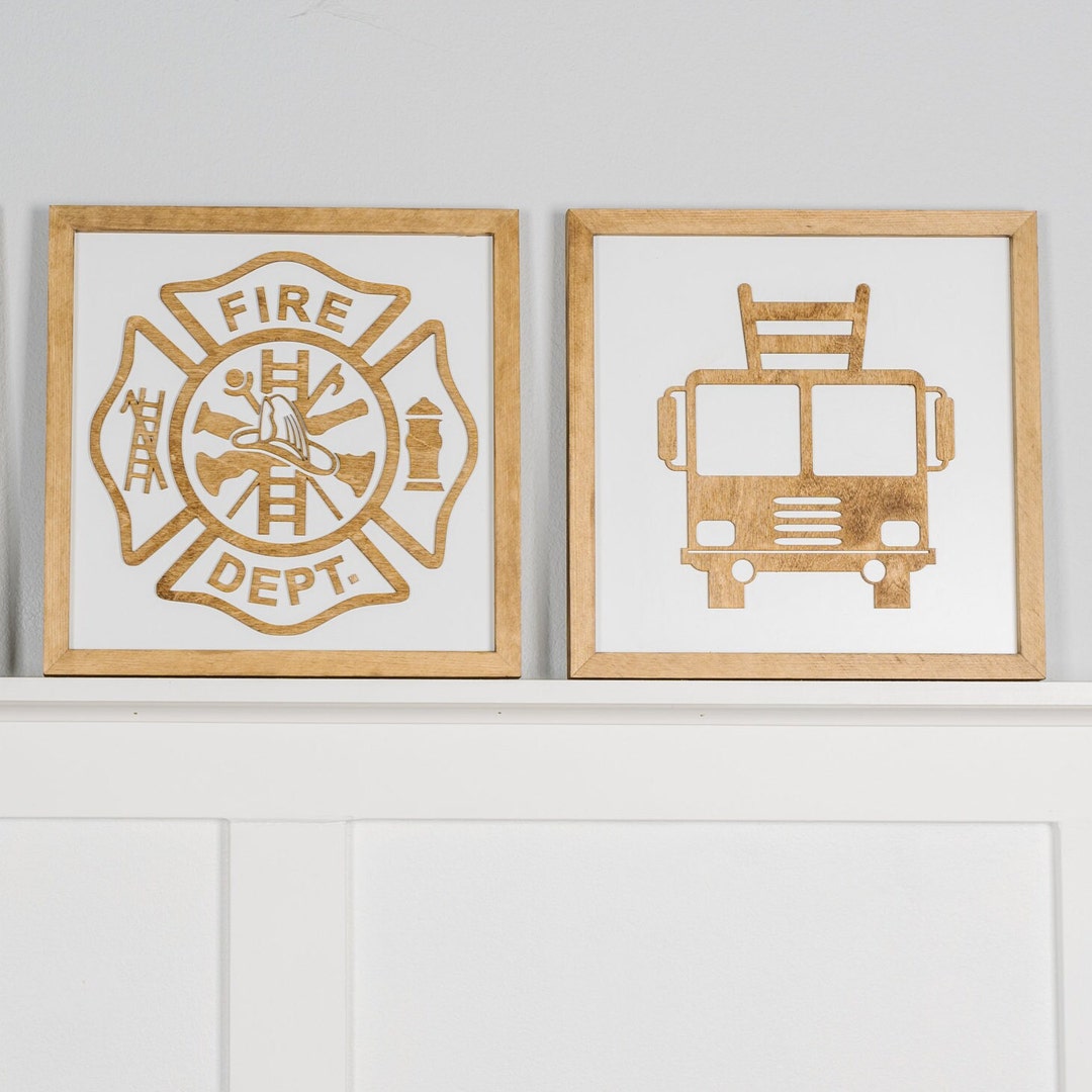 Fire Truck Sign, Fire Truck Room Decor, 11x11 Inch, Wood Truck Art ...