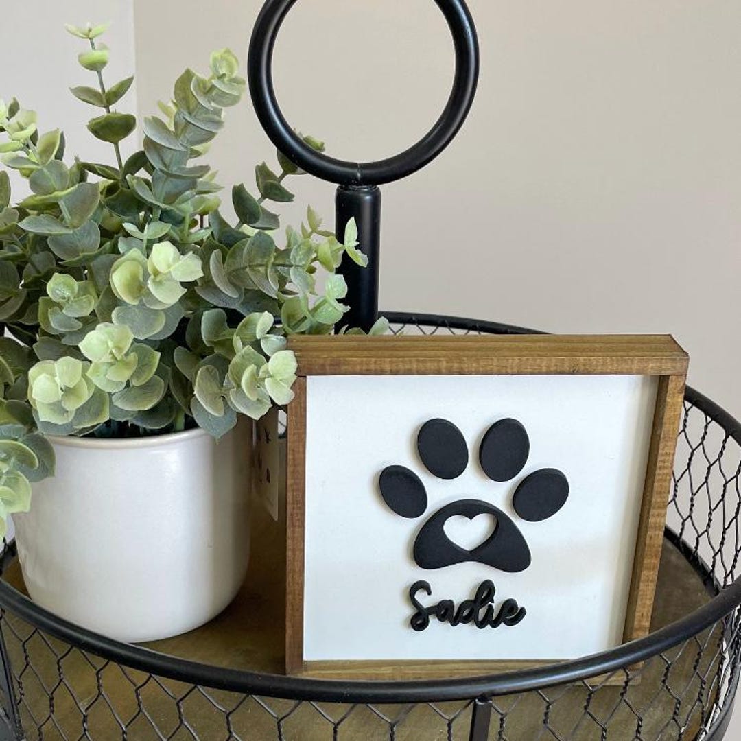Paw Print Sign, Paw Print Name, Dog Wall Decor, Dog Shelf Decor, Cat ...