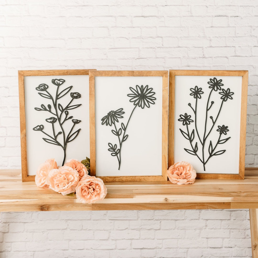 Neutral Floral Signs, Set of 3 Floral Signs, 11x17 Wood Signs, Guest ...