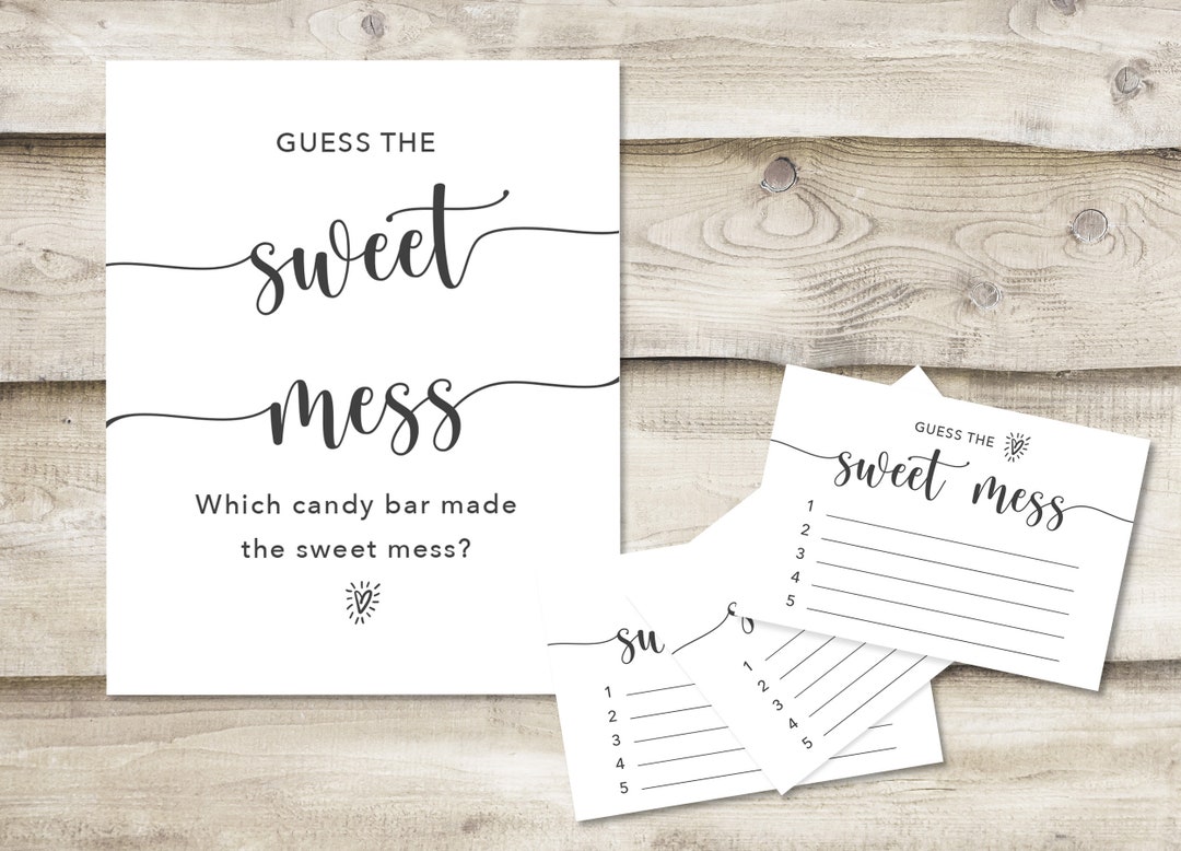 Printed Guess the Sweet Mess Sign With 3.5x5 Inch Cards, Baby Shower or ...