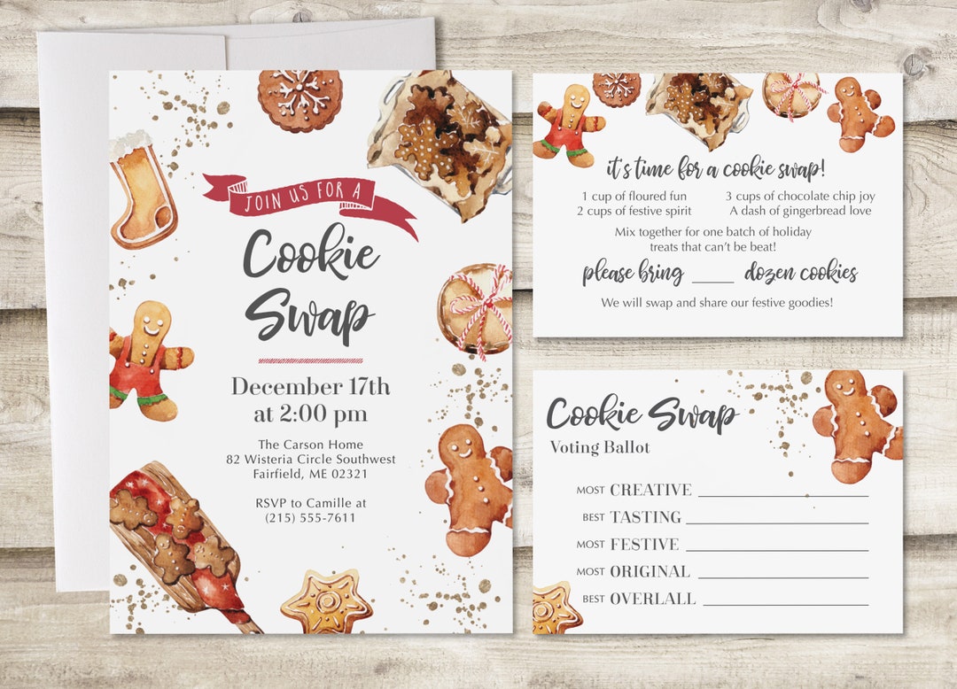 Cookie Swap Holiday Party Invitation With Instruction Card and Voting ...