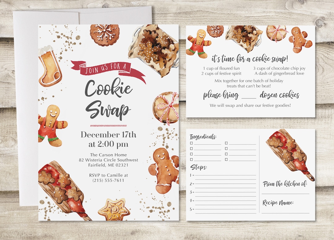 Cookie Swap Holiday Party Invitation With Instruction Card and Recipe ...