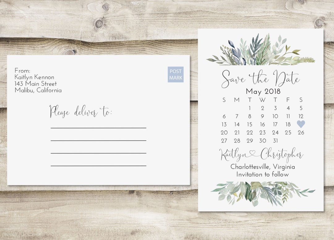 Calendar Non-photo Save the Date Postcard, Postcard Save the Date, Non ...
