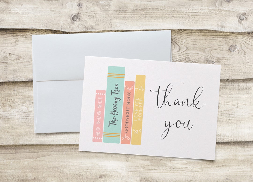 Books Thank You Cards, Library Thank You Note Cards, Folded Thank You ...