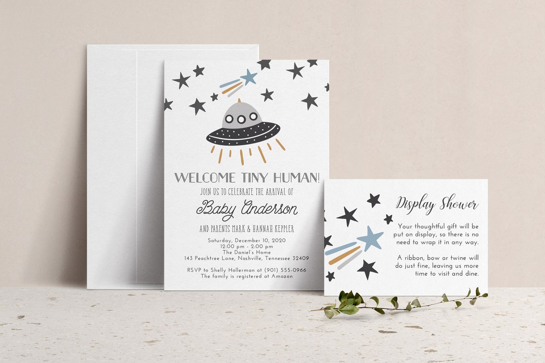 Welcome Tiny Human! Baby Shower Invitation With Display Shower Insert ...