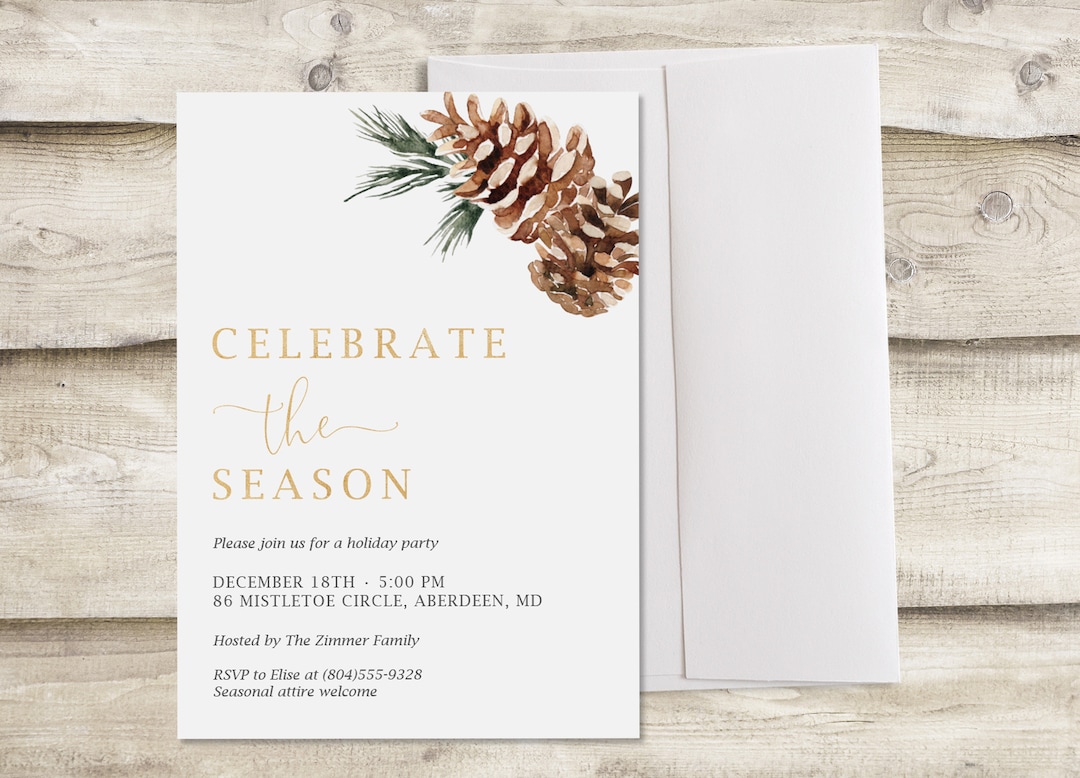 Celebrate the Season Holiday Party Invitation, Christmas Greenery and ...