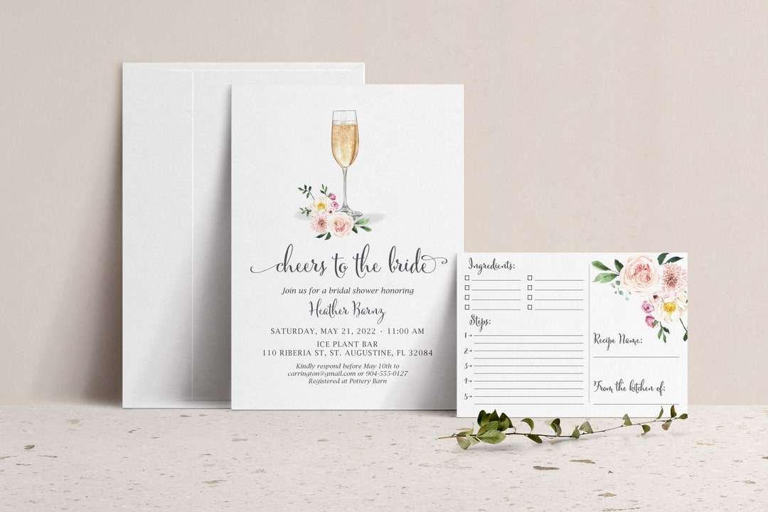 Cheers to the Bride! Bridal Shower Invitation With Recipe Card, Mimosa ...