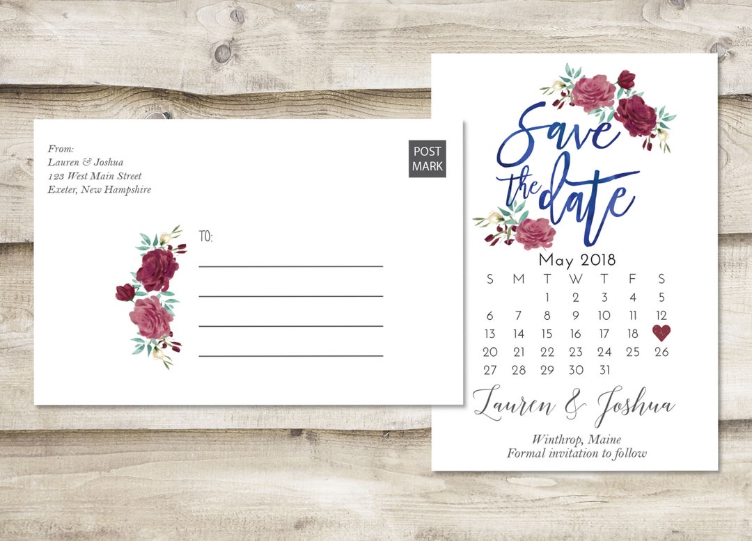Calendar Non-photo Save the Date Postcard, Postcard Save the Date, Non ...