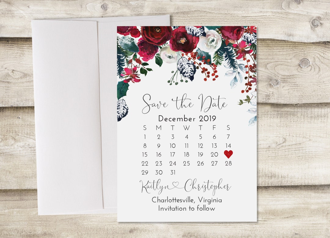Printed Holiday Save the Date Cards With Envelopes, Christmas Save the ...