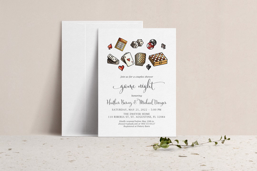 Game Night Couples Bridal Shower Invitation, Cocktail Party Casino ...