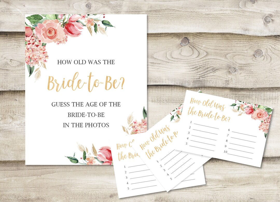 Printed How Old Was the Bride-to-be Sign With 3.5x5 Inch Cards, Bridal ...