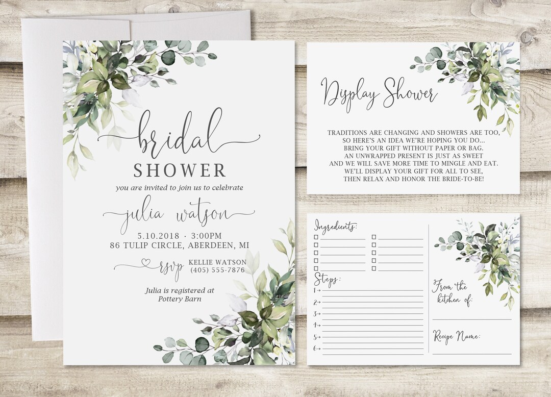 Bridal Shower Invitation With Display Shower Insert Card and Recipe ...
