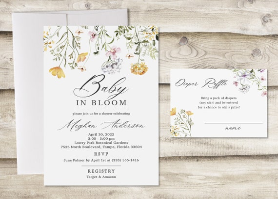 Baby in Bloom Baby Shower Invitation With Diaper Raffle Insert | Etsy