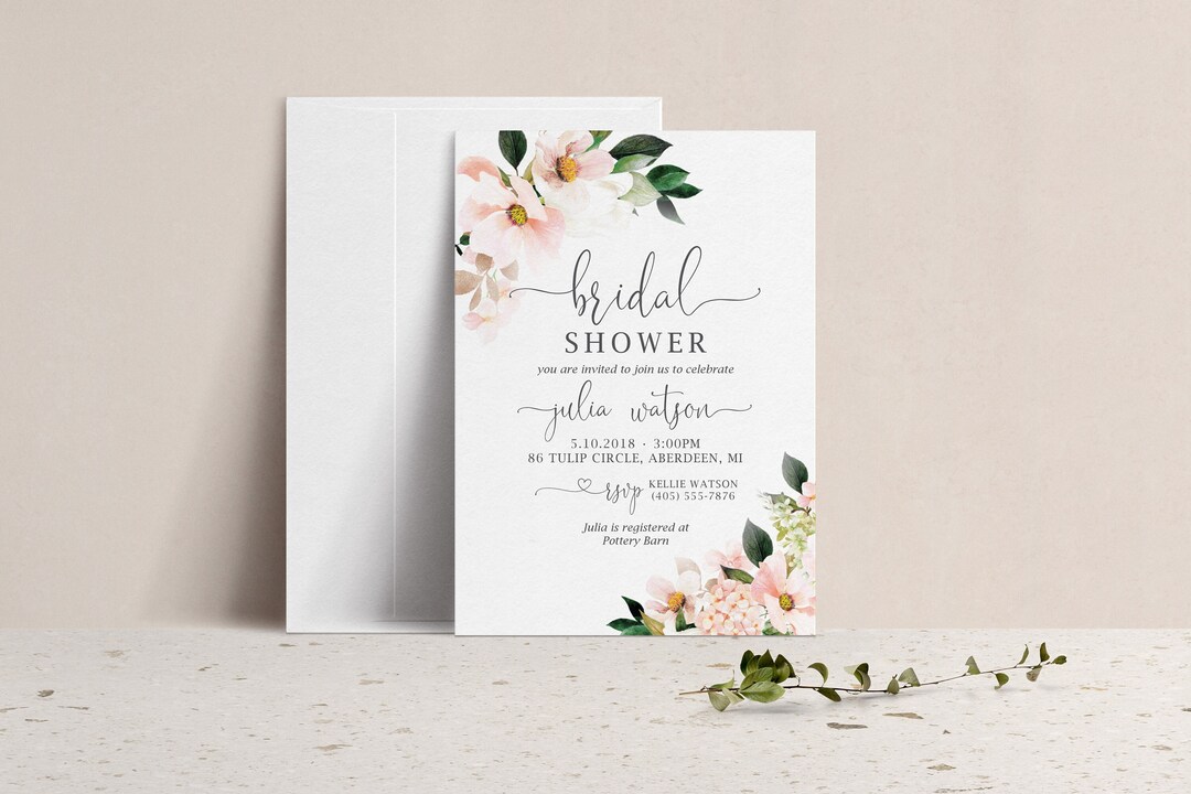 Pink Dogwood Bridal Shower Invitation, Botanical Floral Wedding Shower ...
