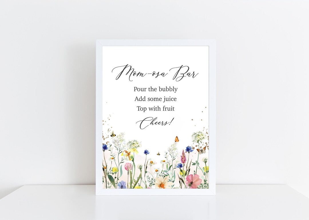 Printed Wildflower Mom-osa Bar Card Stock Sign for Bridal or Baby ...