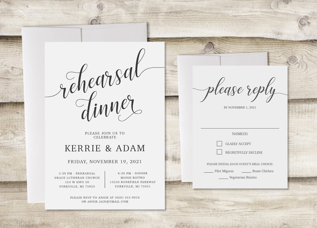 Simple and Modern Rehearsal Dinner Invitation With RSVP Card, Digital ...