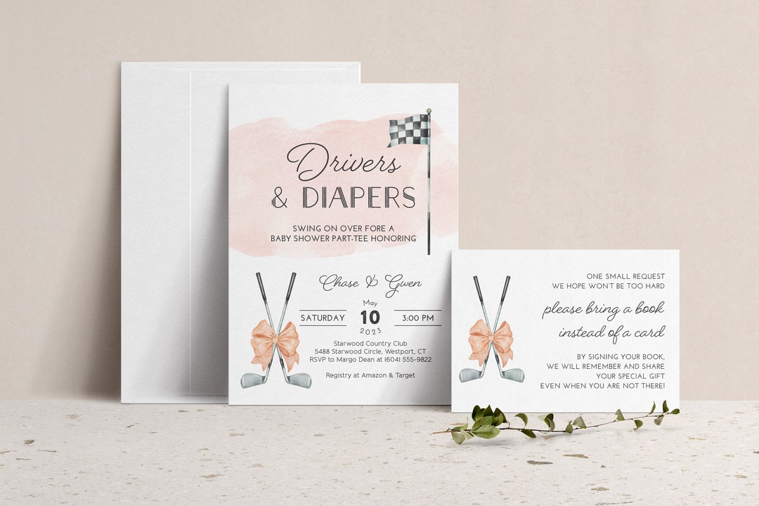 Drivers and Diapers Golf Baby Shower Invitation With Book Instead of ...