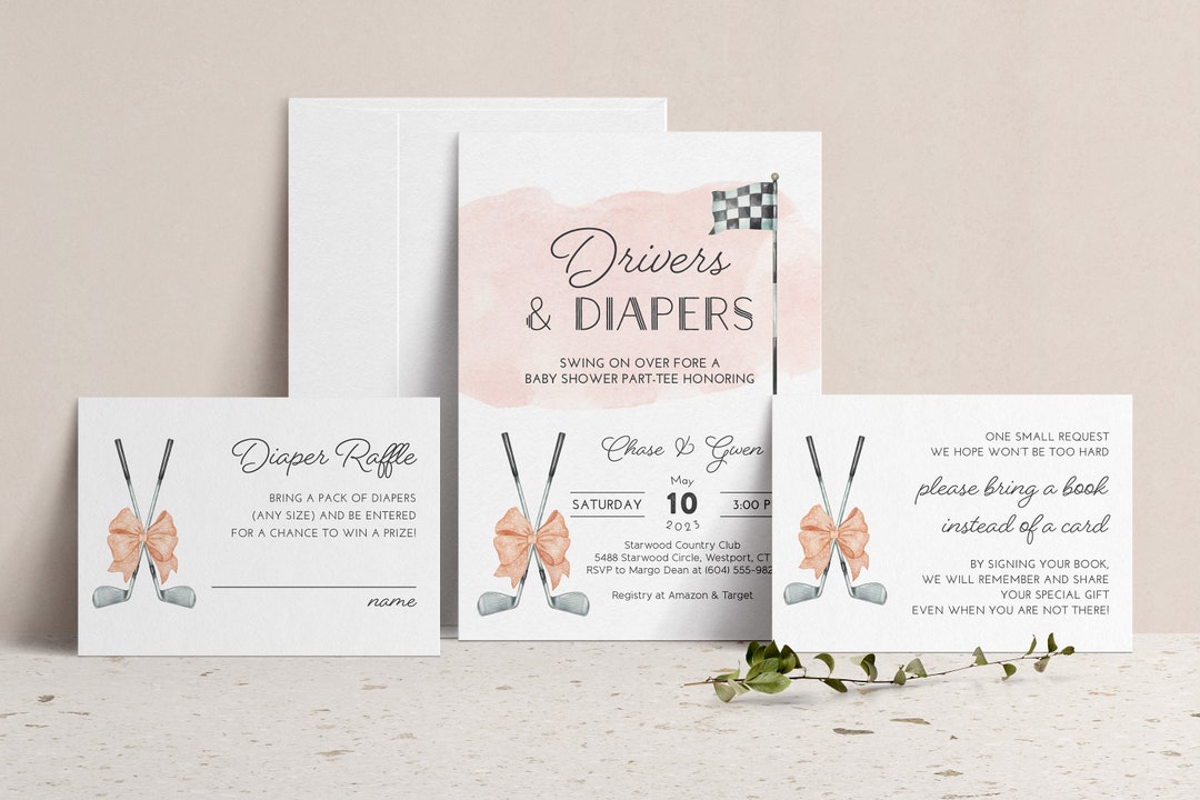 Drivers and Diapers Golf Baby Shower Invitation With Book Instead of ...
