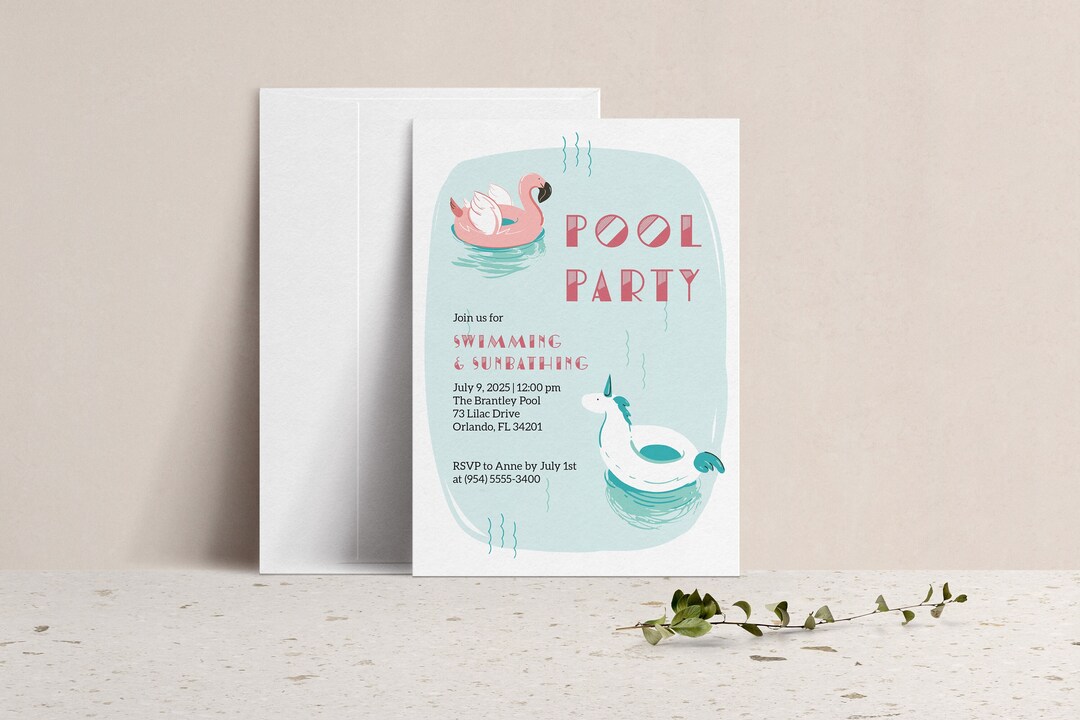 Pool Party Swimming and Sunbathing Invitation, Let's Flamingle Cocktail ...