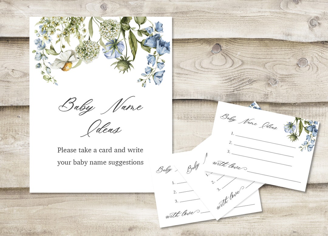 Printed Baby Name Ideas Sign With 3.5x5 Inch Cards Blue - Etsy