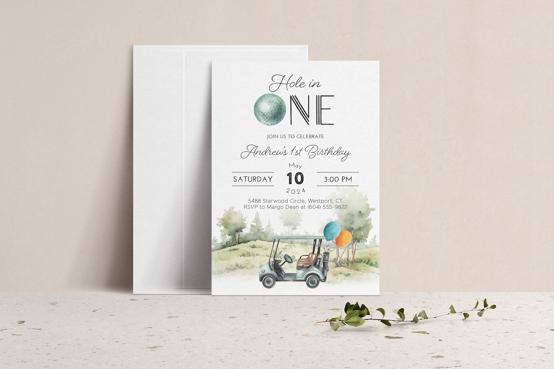 Hole in One First Birthday Party Invitation, Country Club Driving Range ...