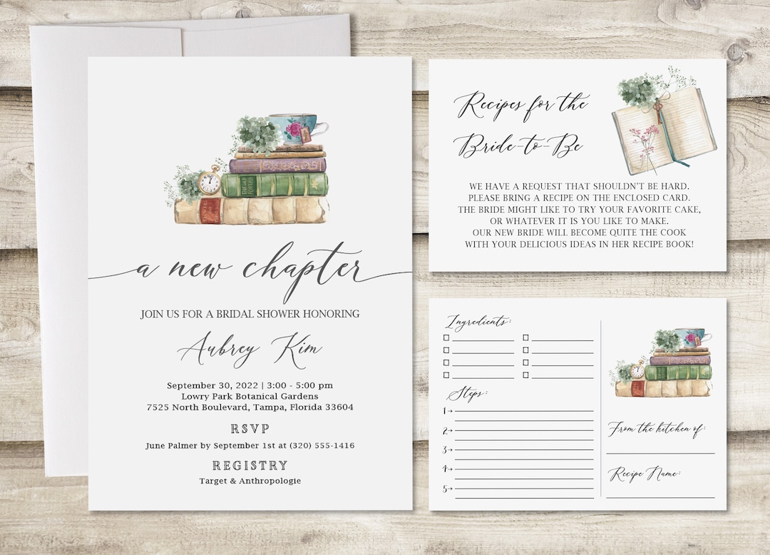 A New Chapter Bridal Shower Invitation With Recipe Card & Insert Card ...