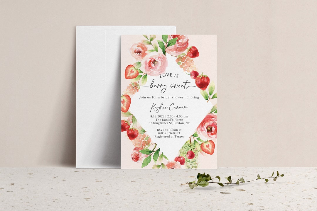 Love is berry Sweet Bridal Shower Invitation, Strawberry Fruit Couples ...