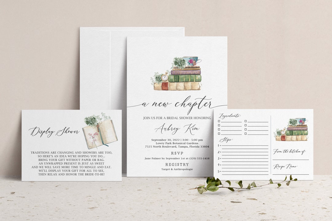 A New Chapter Bridal Shower Invitation With Recipe Card & Display ...