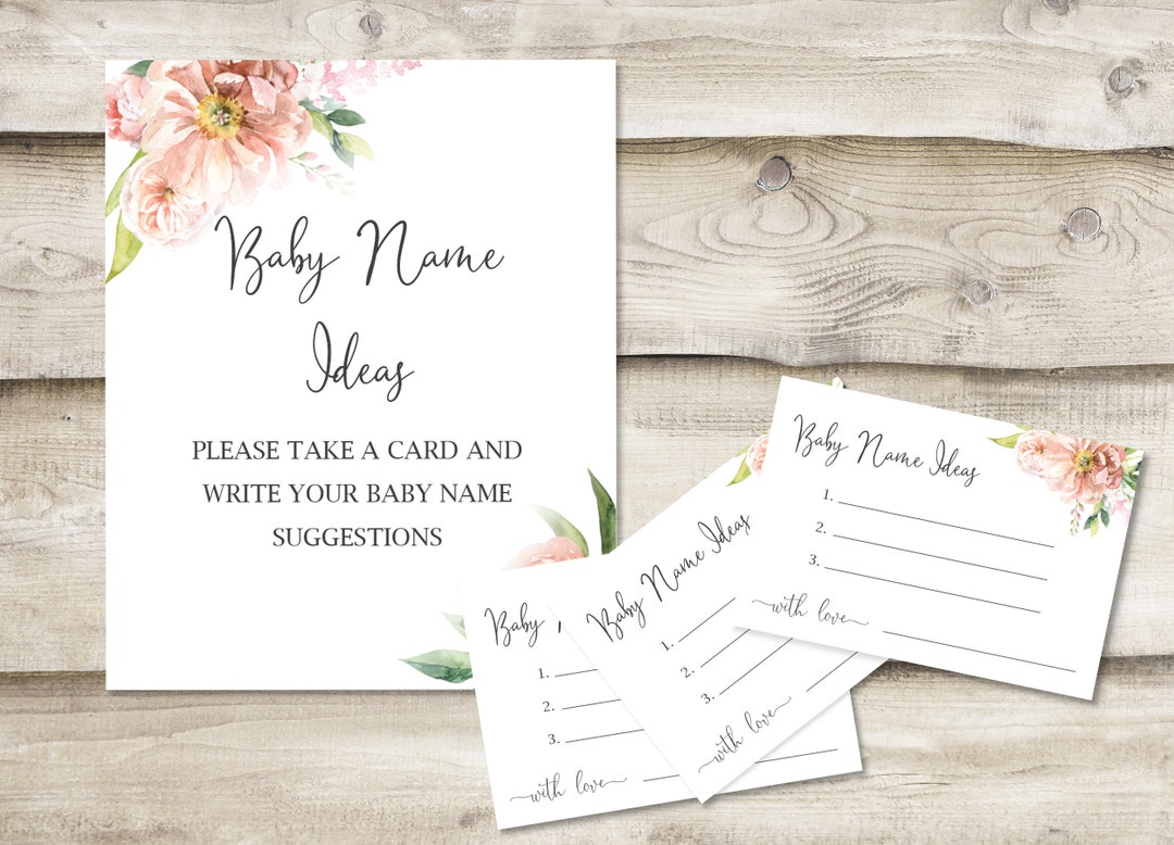 Printed Baby Name Ideas Sign With 3.5x5 Inch Cards, Baby Shower Game ...