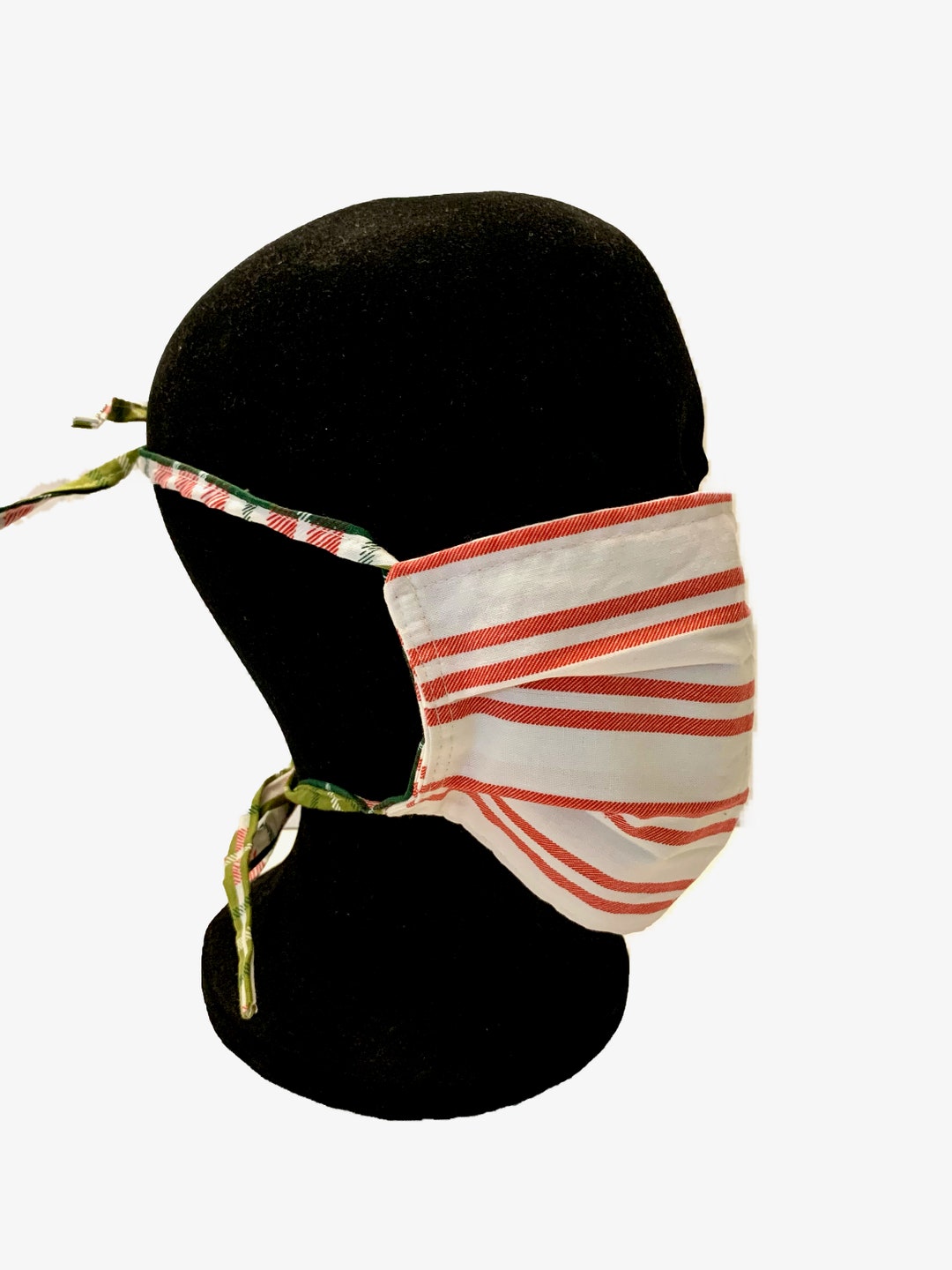 Red Stripe Pleated Cotton Face Mask With Tie Backs - Etsy