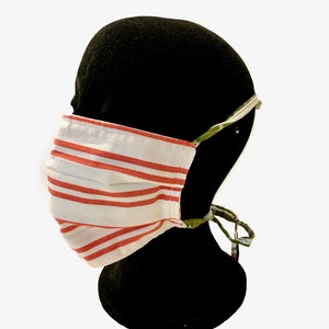 Red Stripe Pleated Cotton Face Mask With Tie Backs - Etsy