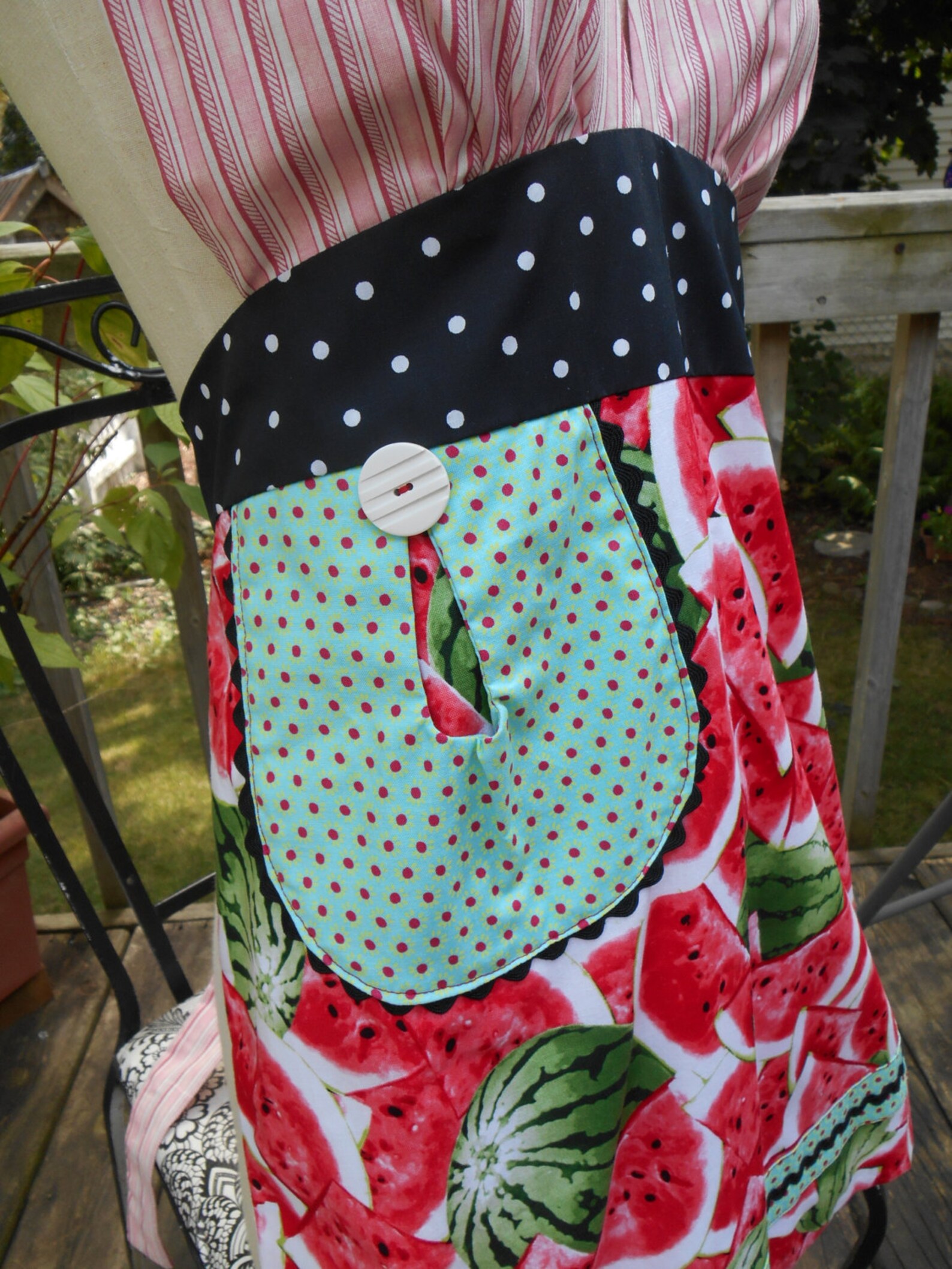 Women's Halter Apron Summer Watermelon Stripes Aqua, Reversible, Red ...