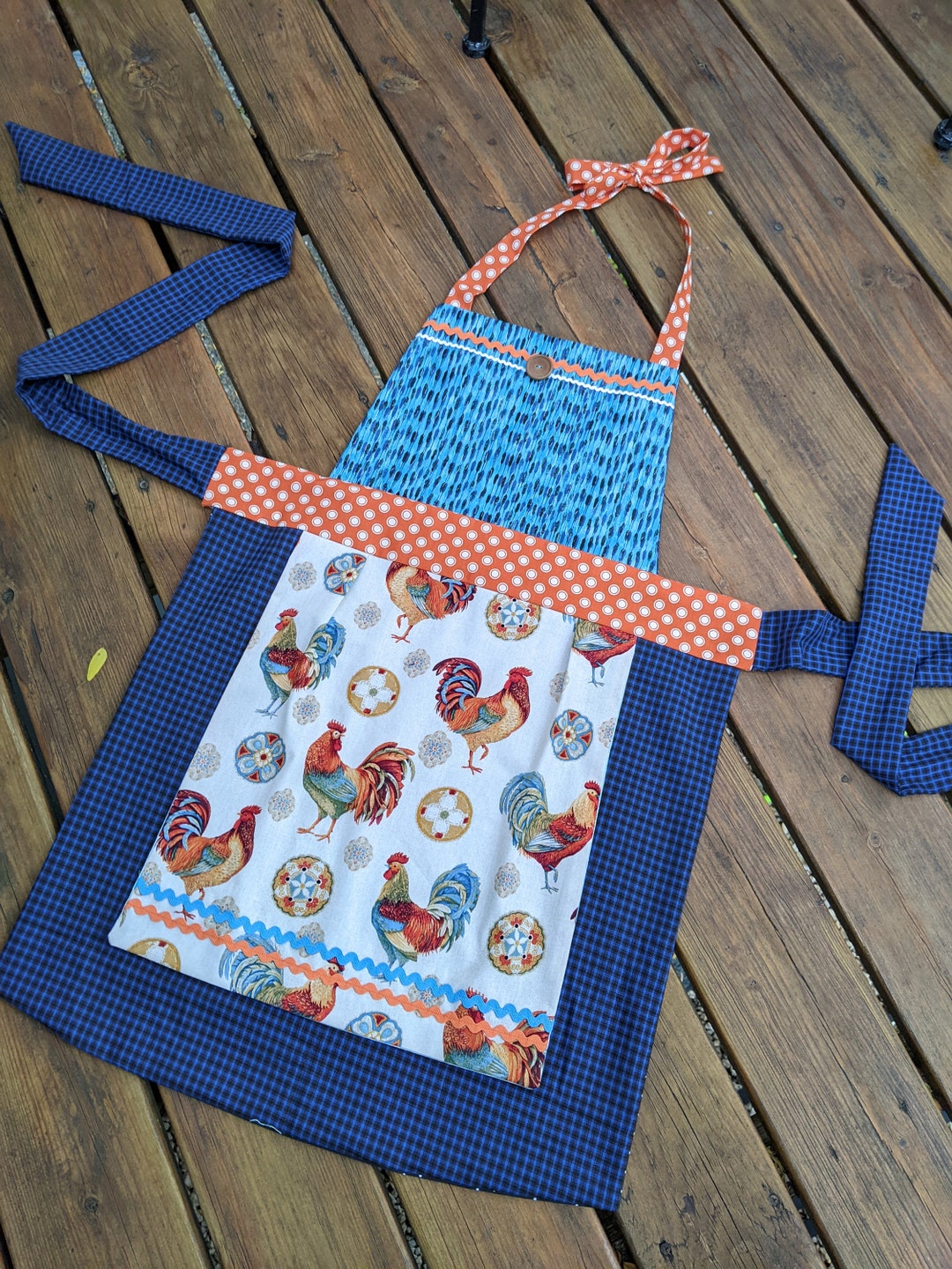 Women's Rooster Apron, Fall Colors, Teal, Orange, Black, One of a Kind ...