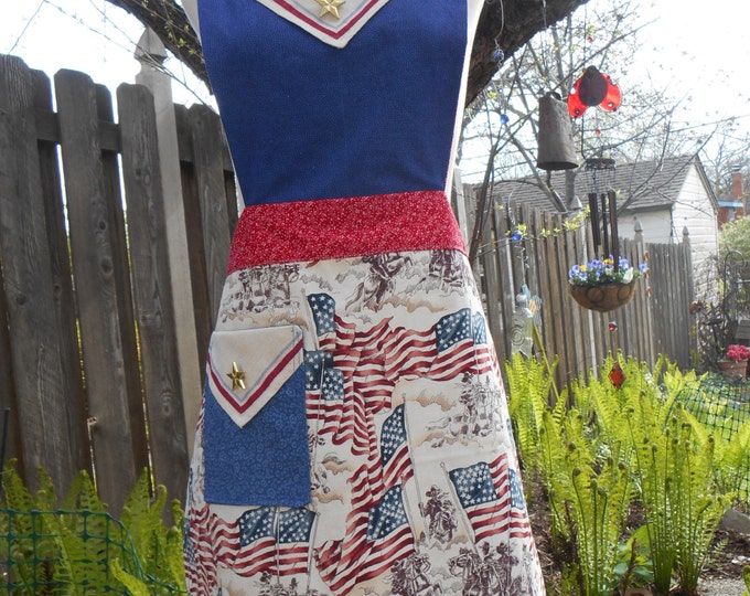 Women's Patriotic Apron, American Flag, Red, White, Blue, Gold Star ...